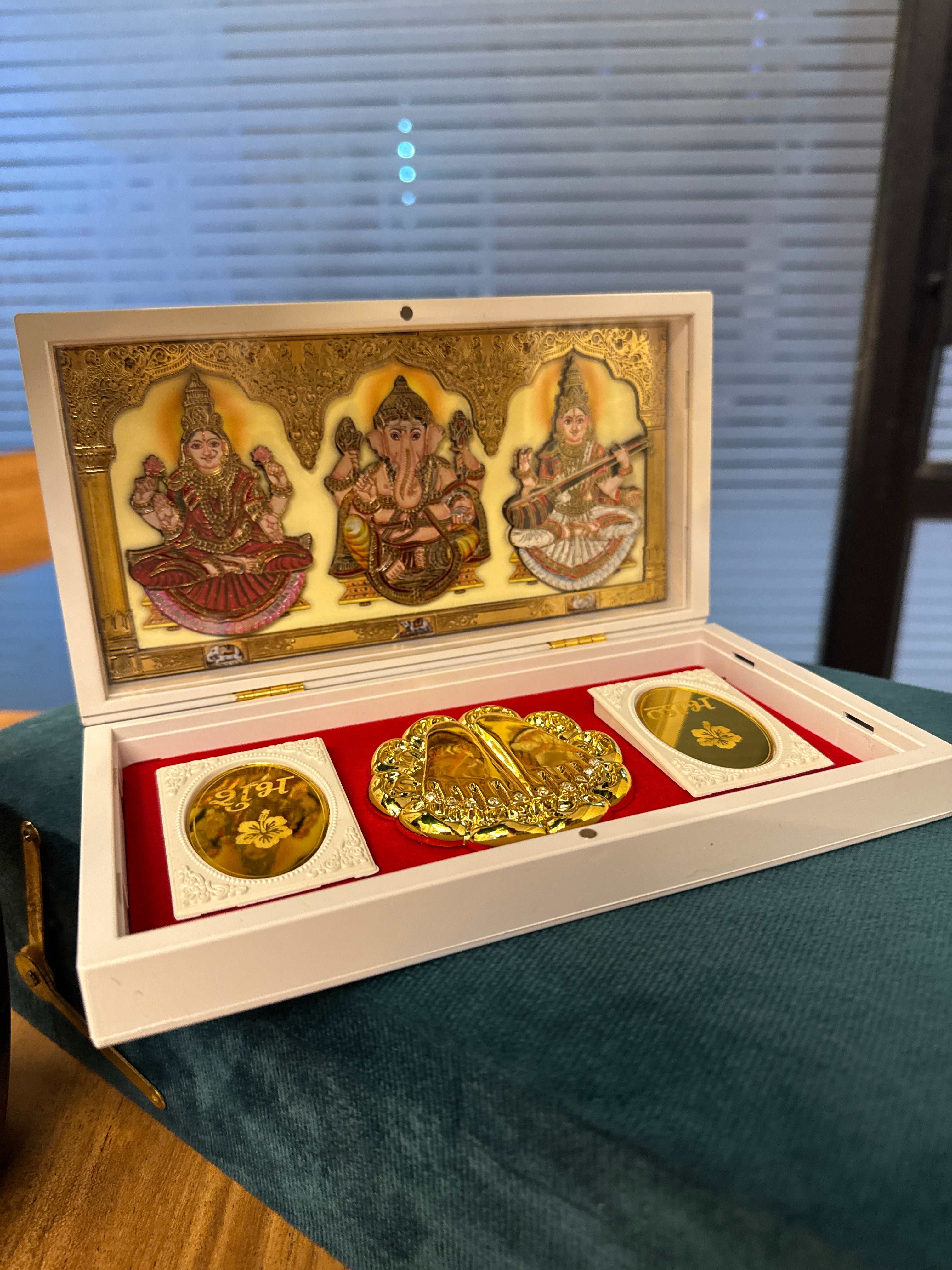 Laxmi Ji Ganesh Ji Saraswati Ji 24kt Gold Prayer Box – Regalia Ornaments